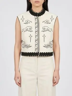 Zeus+dione Embroidered Cotton Vest - Ivory