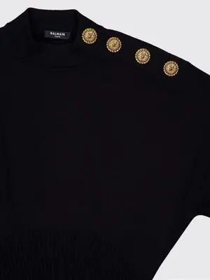 Balmain Ribbed High Neck Mini Dress With Button Detail