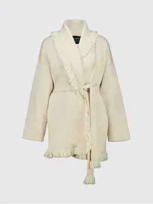 Alanui Shawl Collar Belted Cashmere Blend Jacket With Fringe - Cream