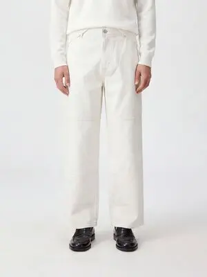AMI Paris Wide Leg Cotton Trousers - White