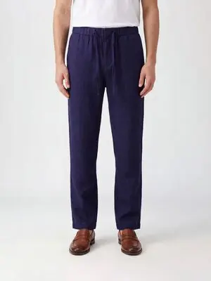 Frescobol Carioca Blue Linen Cotton Trousers - Navy