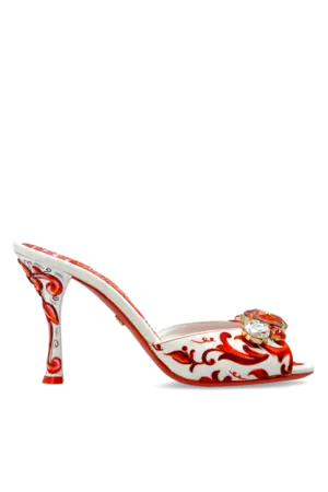 Dolce & Gabbana Heeled Slides With Majolica Print - Orange