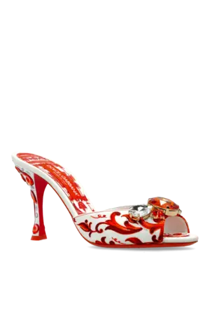 Dolce & Gabbana Heeled Slides With Majolica Print