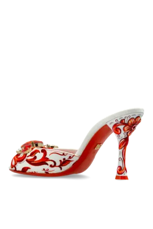 Dolce & Gabbana Heeled Slides With Majolica Print