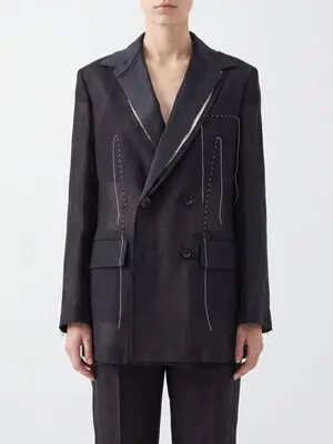 Sacai Cropped Double-breasted Patchwork Wool Blend Blazer