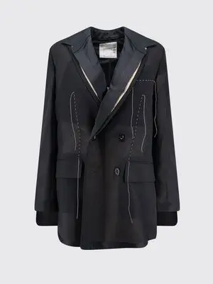 Sacai Cropped Double-breasted Patchwork Wool Blend Blazer