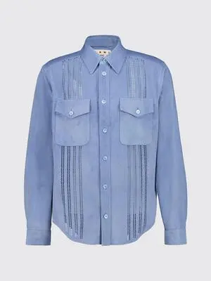 Marni Perforated Suede Shirt Jacket - Blue