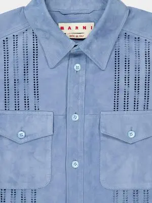 Marni Perforated Suede Shirt Jacket - Blue