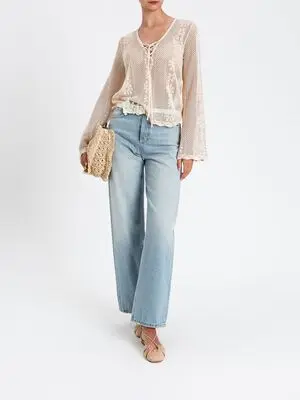 TWINSET Mid-rise Wide Leg Cotton Jeans