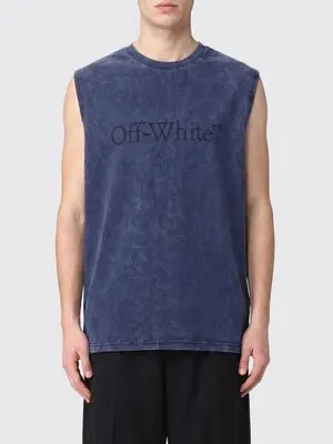 Off-White Cotton Tank Top With Crew Neck And Tone-on-tone Logo - Blue