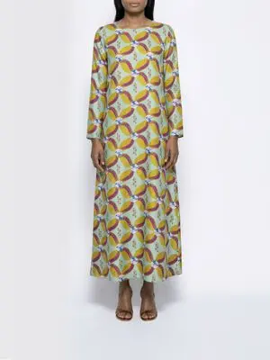 PAULA Silk Twill Midi Dress With Graphic Print - Water