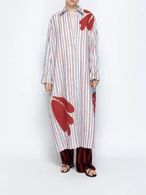 PAULA Linen Striped Embroidered Midi Shirtdress - Multicolor