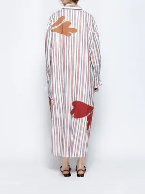 PAULA Linen Striped Embroidered Midi Shirtdress