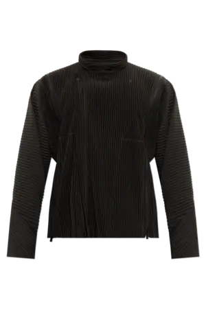 Issey Miyake Pleated Jacket With A Stand-up Collar - Black
