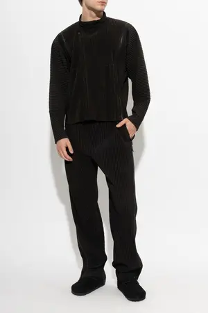 Issey Miyake Pleated Jacket With A Stand-up Collar