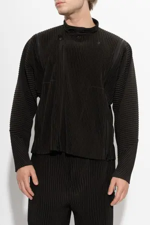 Issey Miyake Pleated Jacket With A Stand-up Collar