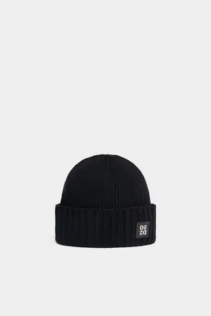 Dsquared2 Ribbed Knit Beanie With Logo Patch - Black