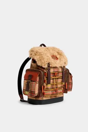 Dsquared2 Checked Wool Cottage Backpack With Faux Fur Flap - Fantasy