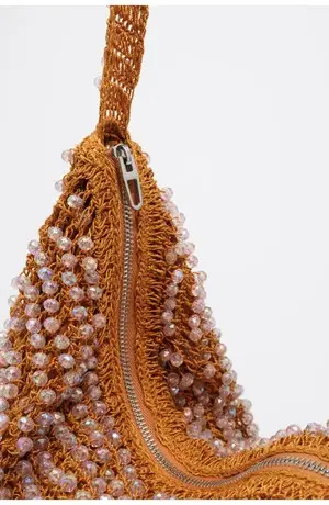 Bimba Y Lola Medium Crochet Beaded Shoulder Bag - Amber