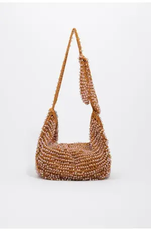 Bimba Y Lola Medium Crochet Beaded Shoulder Bag - Amber