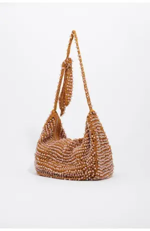 Bimba Y Lola Medium Crochet Beaded Shoulder Bag - Amber