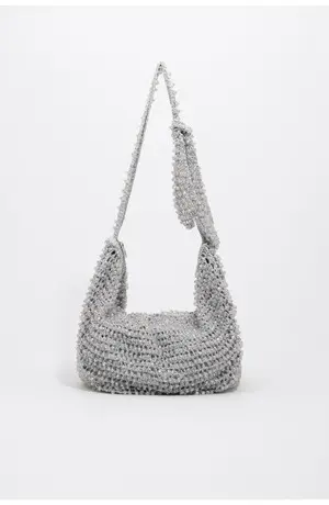 Bimba Y Lola Medium Crochet Beaded Shoulder Bag - Silver
