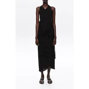 Bimba Y Lola Fringed Wrap Midi Dress - Black