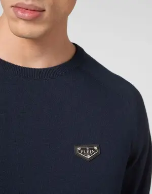 Philipp Plein Round Neck Long Sleeve Wool Pullover - Navy