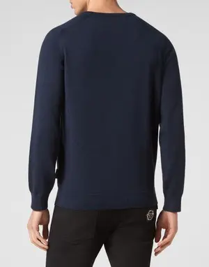 Philipp Plein Round Neck Long Sleeve Wool Pullover - Navy