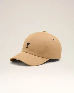 AMI Paris Beige Cotton Baseball Cap With De Coeur Embroidery - Mastic Beige
