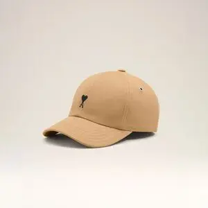 AMI Paris Beige Cotton Baseball Cap With De Coeur Embroidery