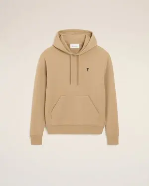 AMI Paris Cotton Hoodie With De Coeur Embroidery - Mastic Beige/black