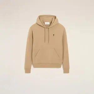 AMI Paris Cotton Hoodie With De Coeur Embroidery - Mastic Beige/black