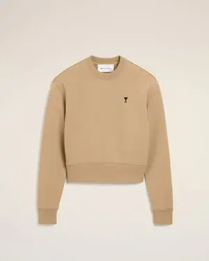 AMI Paris Cotton Sweatshirt With Embroidered Logo - Mastic Beige/black