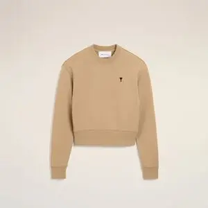 AMI Paris Cotton Sweatshirt With Embroidered Logo - Mastic Beige/black