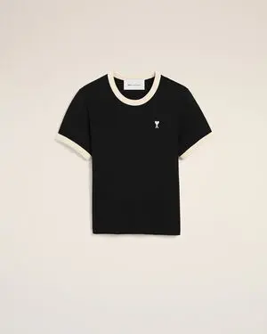 AMI Paris Black Contrasted Cotton T-shirt With De Coeur Black