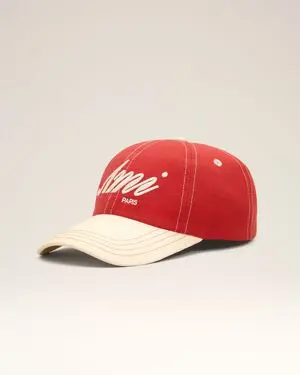AMI Paris Cotton Cap With Embroidery - Ruby Red/ivory