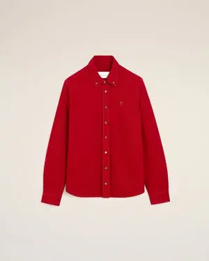 AMI Paris Red Cotton Shirt With De Coeur Embroidery