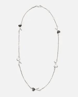 AMI Paris Silver Brass Necklace With Hammered De Coeur Motif - Silver/black/cream