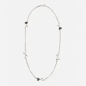 AMI Paris Silver Brass Necklace With Hammered De Coeur Motif - Silver/black/cream