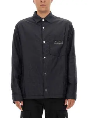 Balmain Logo Print Shirt Jacket - Black