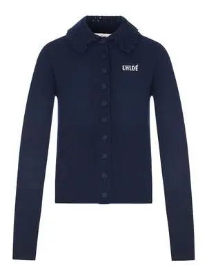 Chloé Fitted Wool Knit Cardigan With Guipure Collar - Multicolor
