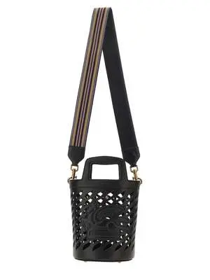 Etro Leather Coffee Bag With Applique And Cut-out Details - Black