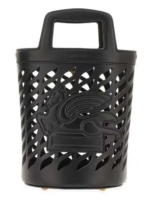Etro Leather Coffee Bag With Applique And Cut-out Details - Black