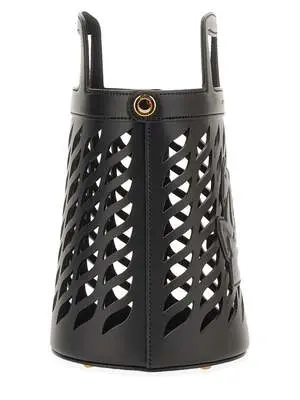 Etro Leather Coffee Bag With Applique And Cut-out Details - Black