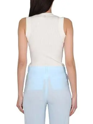Max Mara Ribbed Knit Cotton Tank Top - White