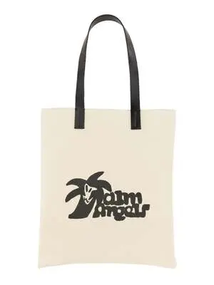 Palm Angels Cotton Canvas Shopper Bag With Logo - White