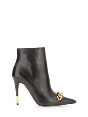 TOM FORD Leather Ankle Boots With Chain Detail - Black