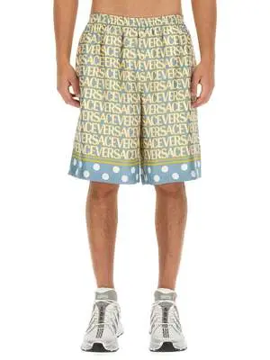 Versace Shorts With All-over Logo Print - Multicolor