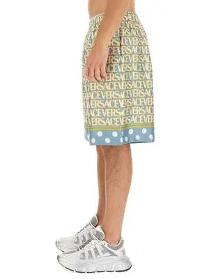 Versace Shorts With All-over Logo Print - Multicolor